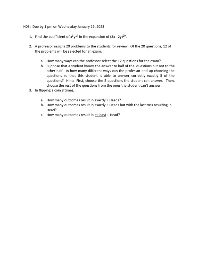 H03 Due January 25 | PDF