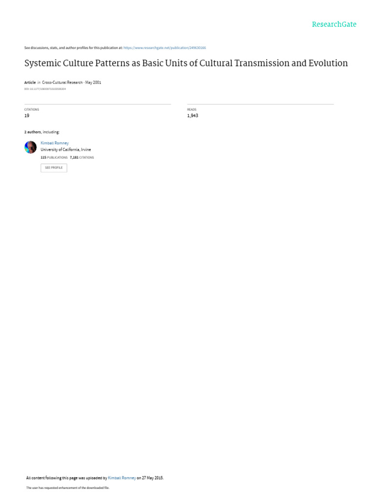 Systemic Culture Patterns As Basic Units of Cultur | PDF | Meme | Kinship