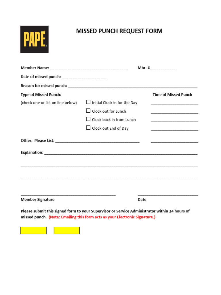 Pape Missed Punch Request Form | PDF