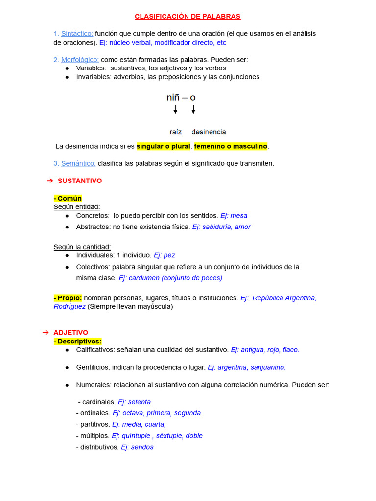 Clasificación de Palabras | PDF | Sustantivo | Morfología Lingüística