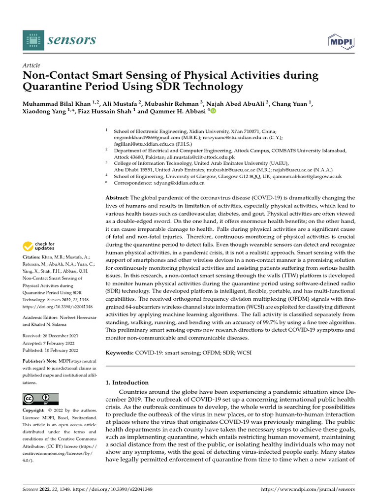Non-Contact Smart Sensing of Physical Activities During Quarantine ...