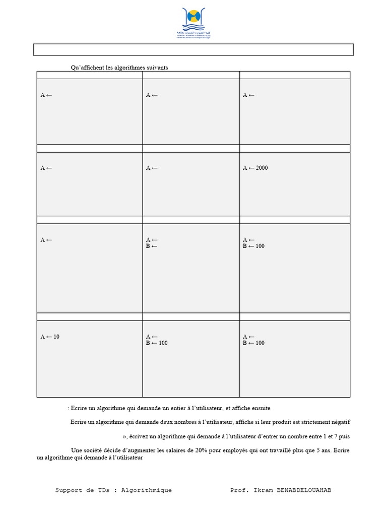 S1 - TD2 - Algorithmique | PDF | Taxe sur la valeur ajoutée | Facture