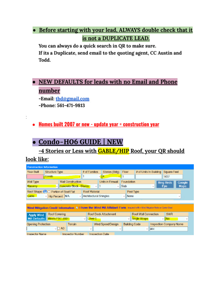 Guide For Quoting Condo | PDF