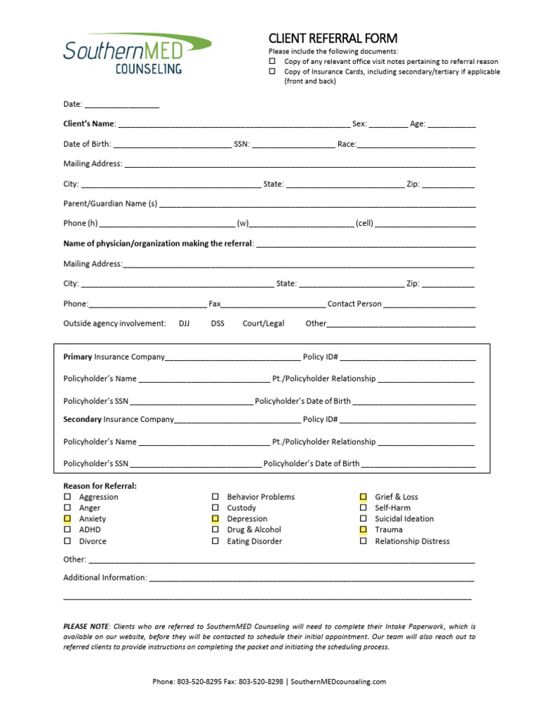 smc-client-referral-form | PDF | Insurance | Human Diseases And Disorders