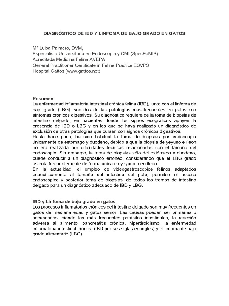 Diagnóstico de IBD y Linfoma en Gatos | PDF | Intestino delgado ...