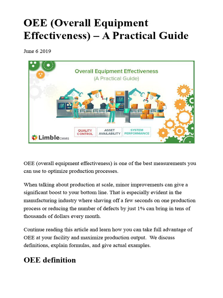 OEE (Overall Equipment Effectiveness) - A Practical Guide | PDF