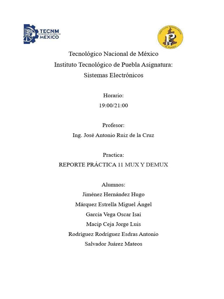 Reporte Práctica 11 Mux y Demux | PDF | Electrónica | Red eléctrica