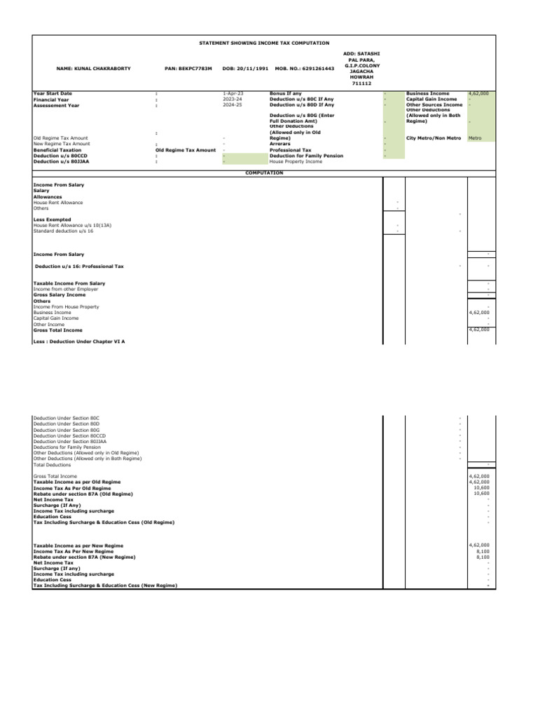 Income Tax Calculator FY 2023 24 | PDF | Tax Deduction | Taxes