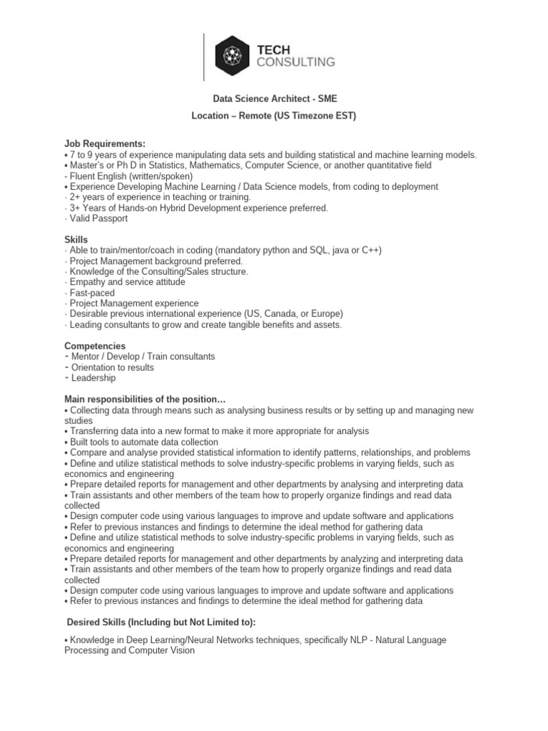 Data Science Architect Role | PDF | Machine Learning | Statistics