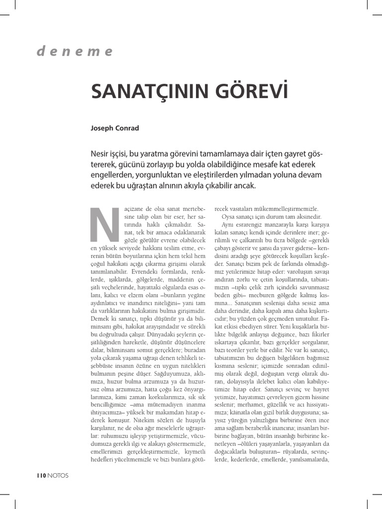 Sanatçının Görevi-Joseph Conrad Notos 53 | PDF