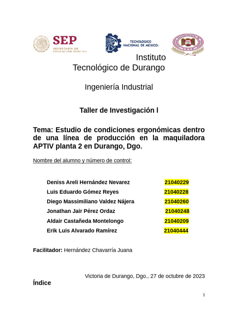 Estudio de Ergonomía en Maquiladora APTIV | PDF | Factores humanos y ...