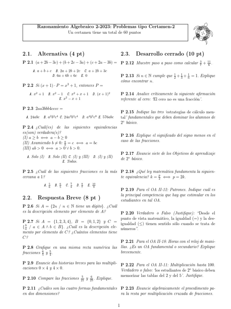 Problemas de Razonamiento Algebraico 2023 | PDF | Matemáticas