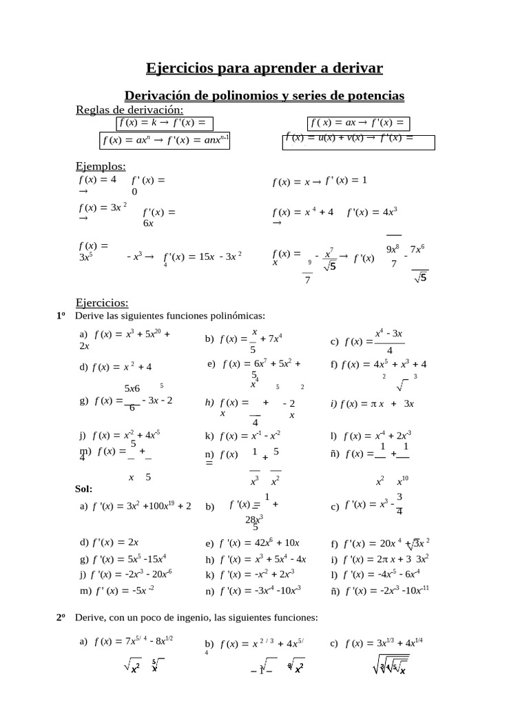 Formulario y Ejercicios Para Aprender Derivadas | PDF | Funciones especiales | Análisis matemático