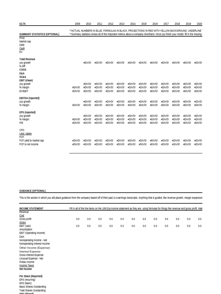 ULTA DCF | PDF | Book Value | Equity (Finance)