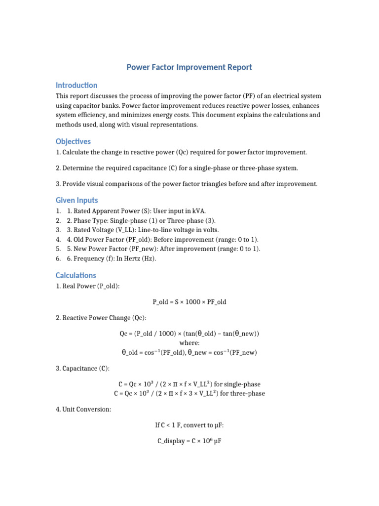 Power Factor Improvement Report | PDF