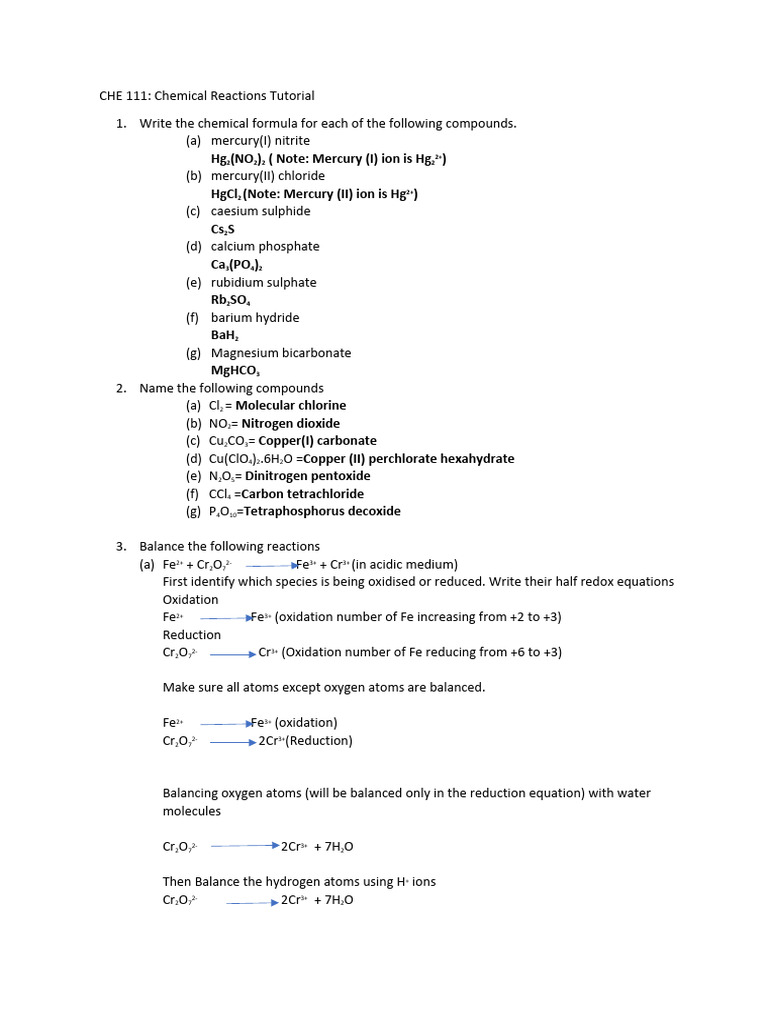 Chemical Bonding Tutorial Solutions | PDF | Redox | Nitrogen