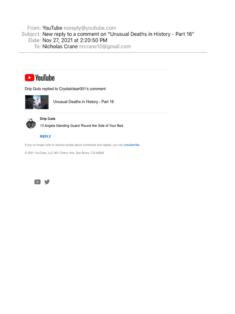 New Reply to a Comment on Unusual Deaths in History - Part 16 | PDF