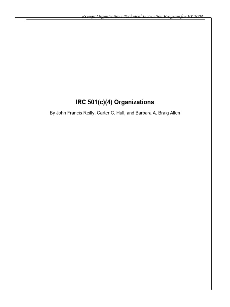 IRC 501(c)(4) Organizations Overview | PDF | 501(C) Organization | Tax ...