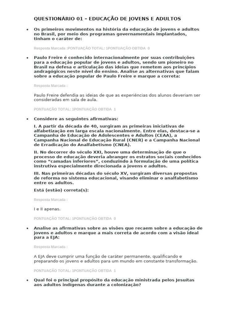 Questionário 01 | PDF