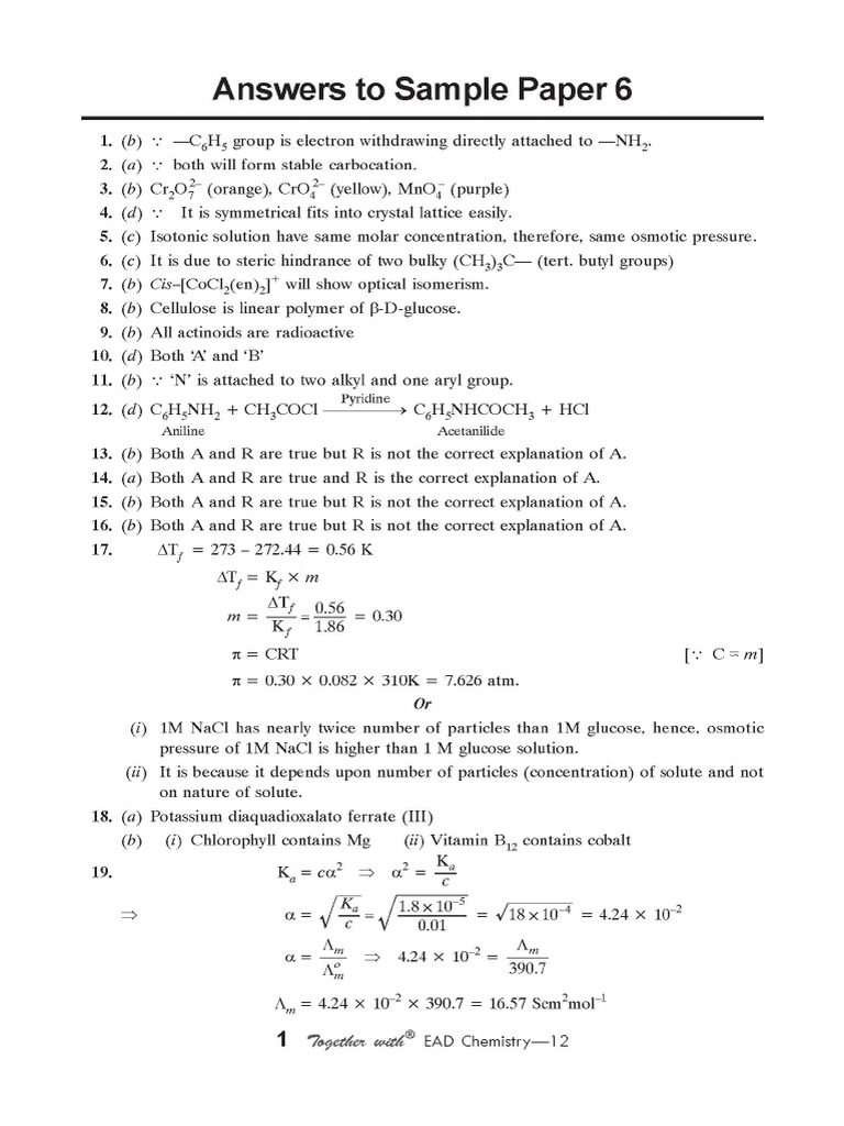cbse_cl12_ead_chemistry_answers_to_sample_paper_6_2025 | PDF