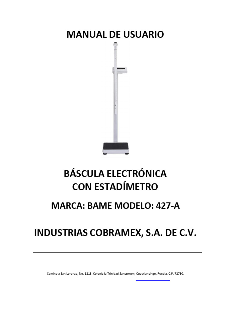 Manual de Usuario Báscula Eléctronica 427-A | PDF | Índice de masa corporal | Balanza