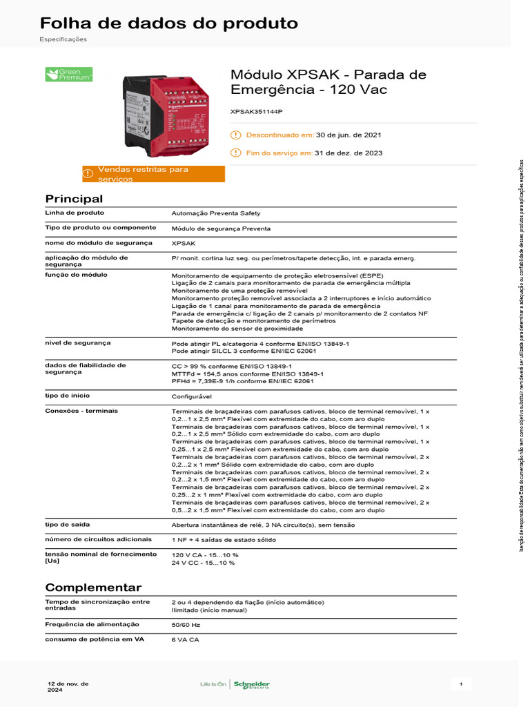 Schneider Electric - Preventa-XPS - XPSAK351144P | PDF | Rede elétrica ...