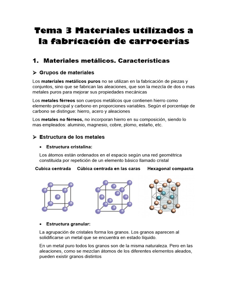 Tema 3 Materiales Utilizados A La Fabricación de Carrocerías | PDF | Rieles | Aleación