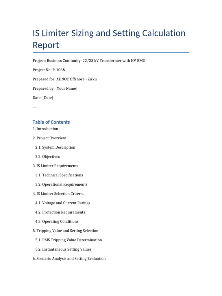 IS Limiter Sizing and Setting Calculation Report | PDF | Ac Power ...