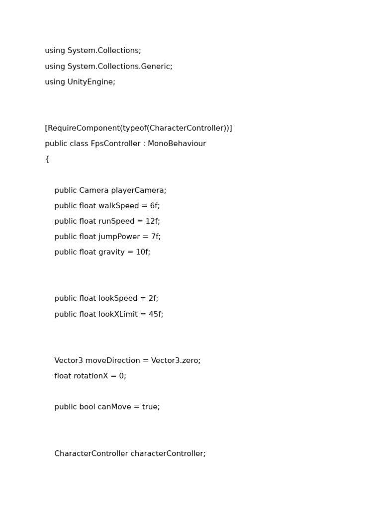 Unity FPS Controller Script | PDF