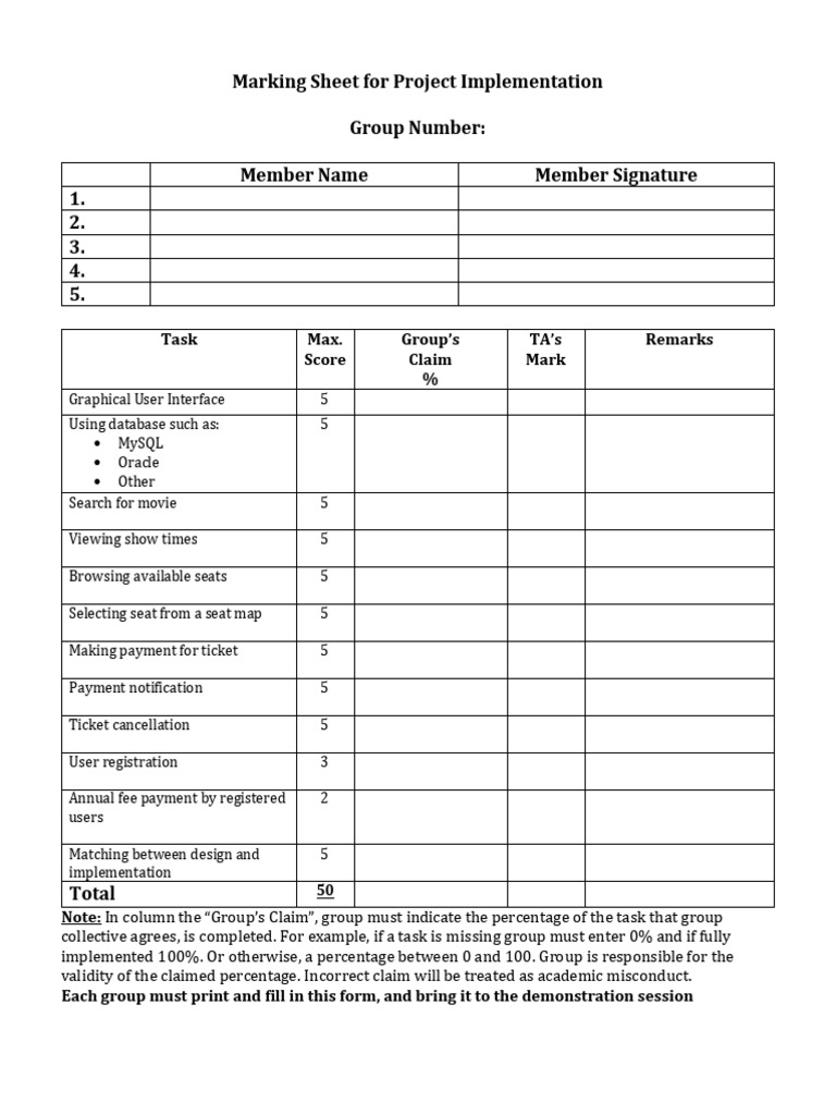 Implementation Marking Sheet Fall 2024 | PDF