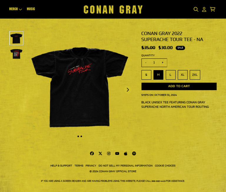 CONAN GRAY 2022 SUPERACHE TOUR TEE - NA - Conan Gray Official Store | PDF