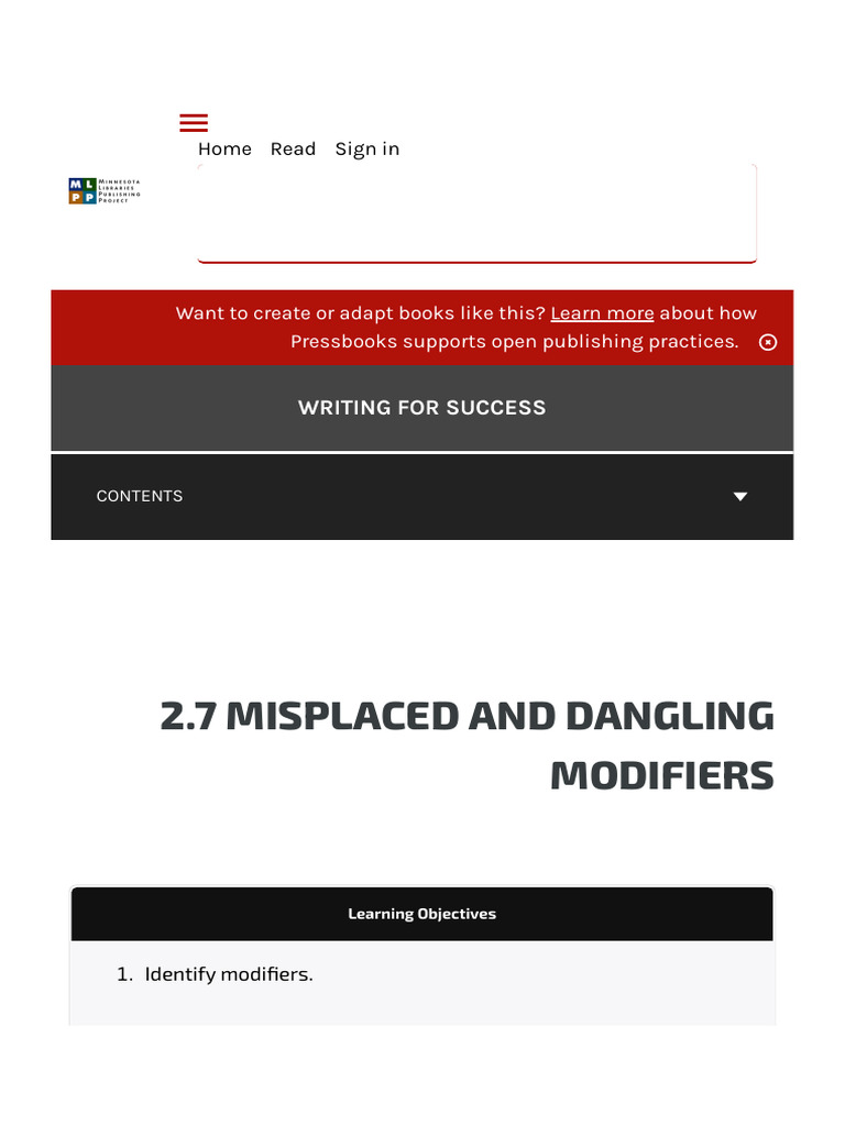 2.7 Misplaced and Dangling Modifiers - Writing For Success | PDF | Language Mechanics | Syntax