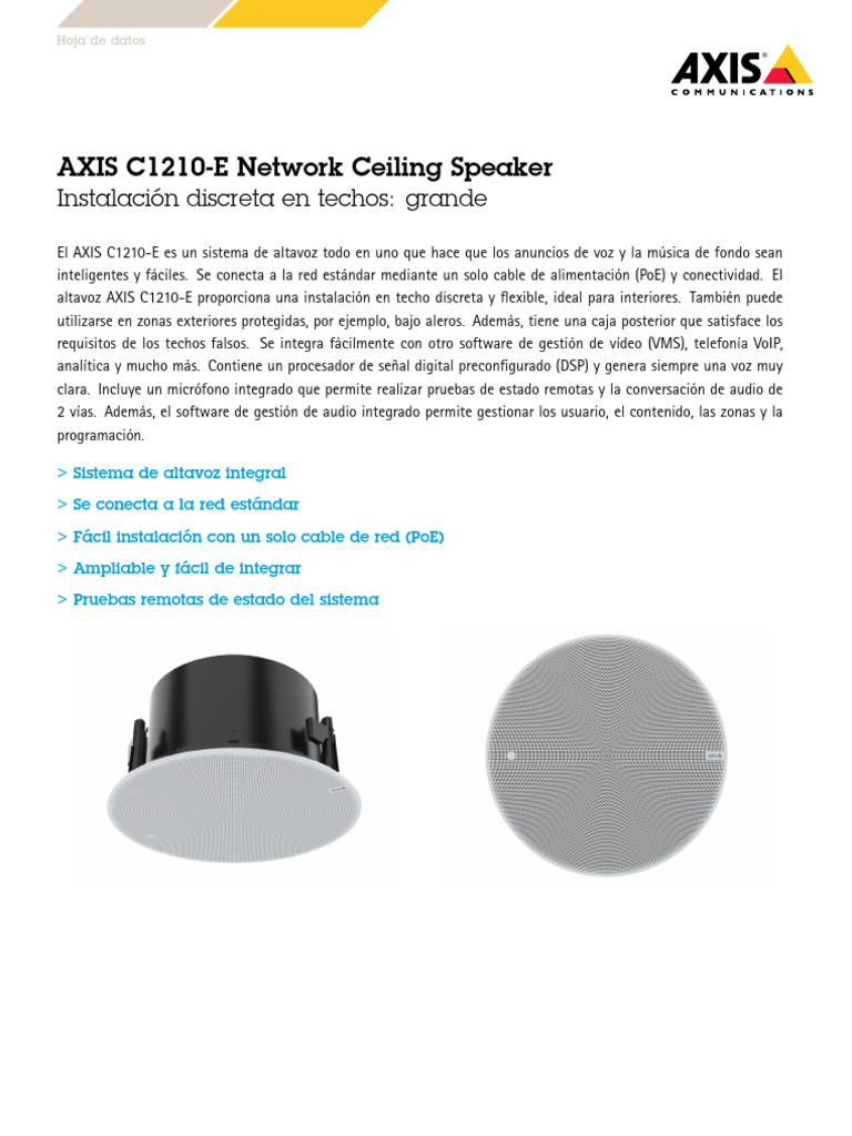 Altavoz de Techo AXIS C1210-E | PDF | Voz sobre IP | protocolo de Iniciacion de Sesion