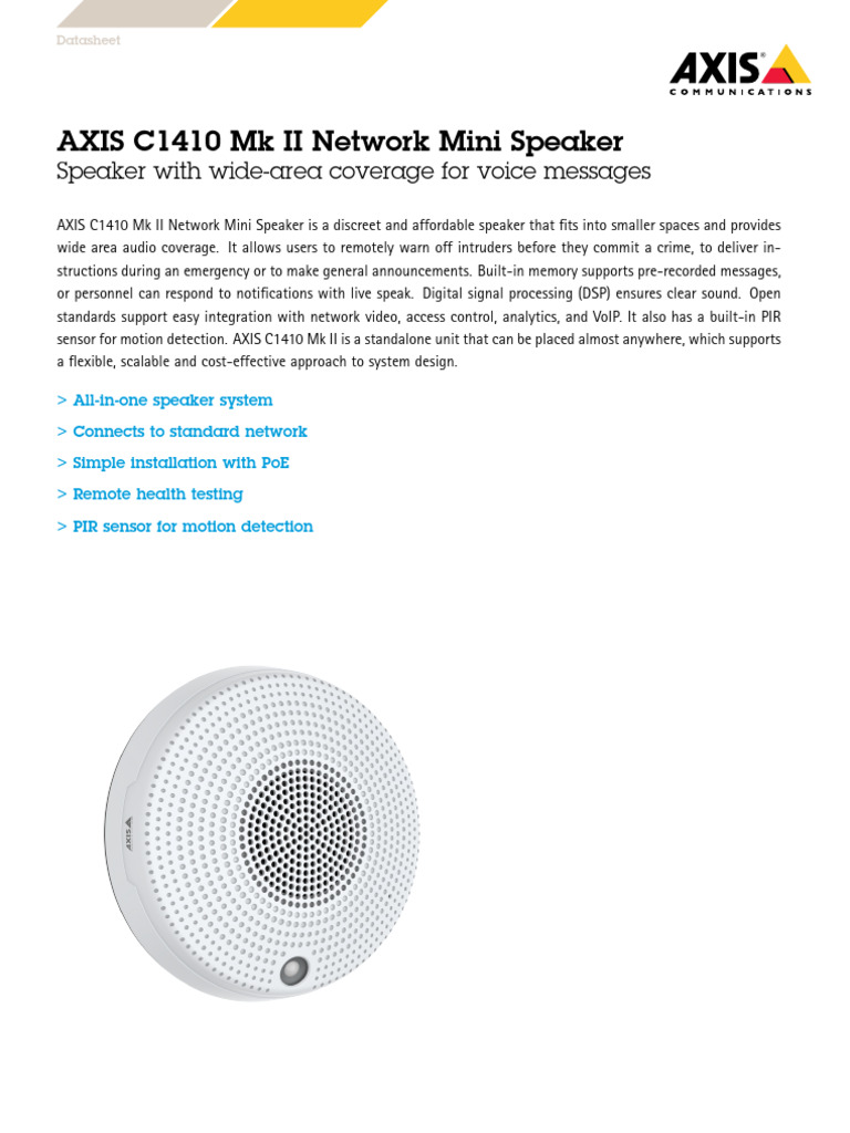 Datasheet Axis c1410 MK II Network Mini Speaker en US 446525 | PDF ...