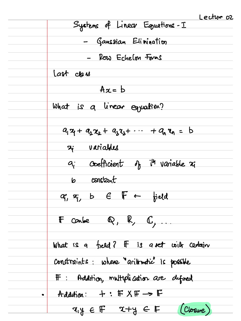 Lecture 02 Lin Eq I | PDF