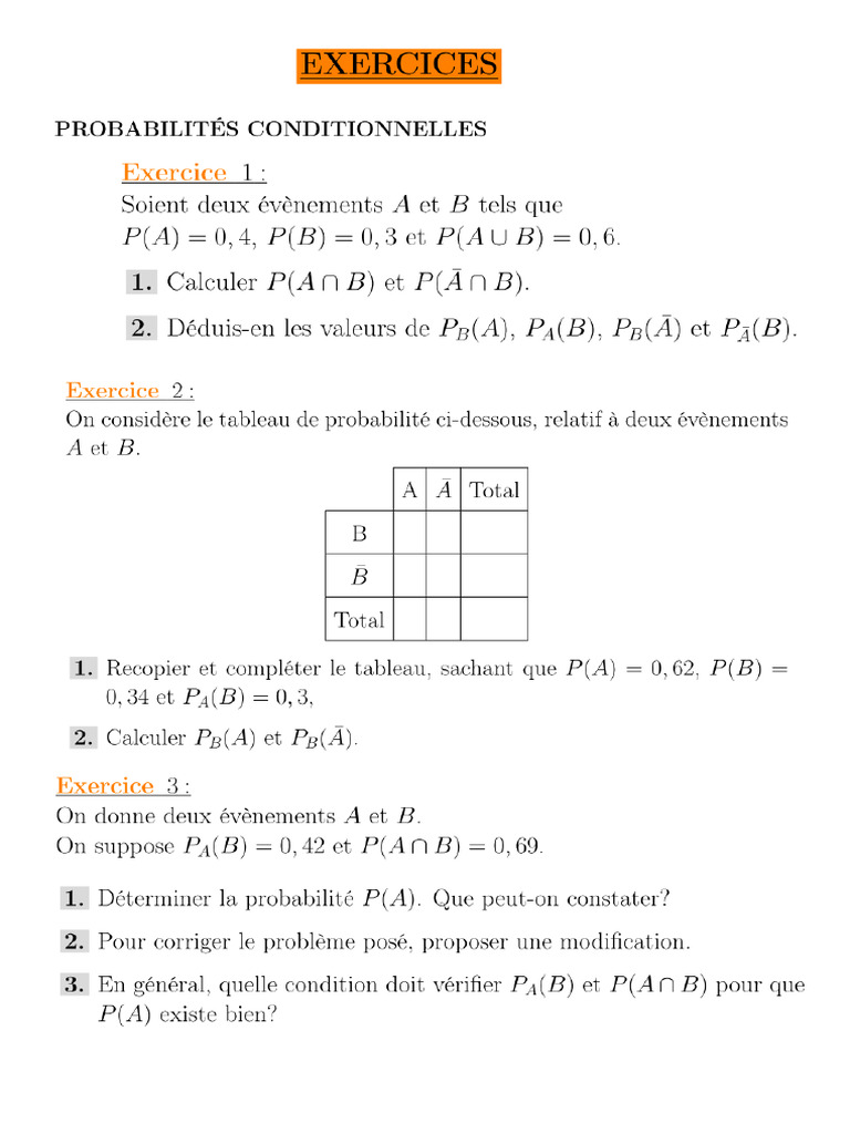 Exercices - Proba - Cond - 1 - RE - Fiche 1 | PDF