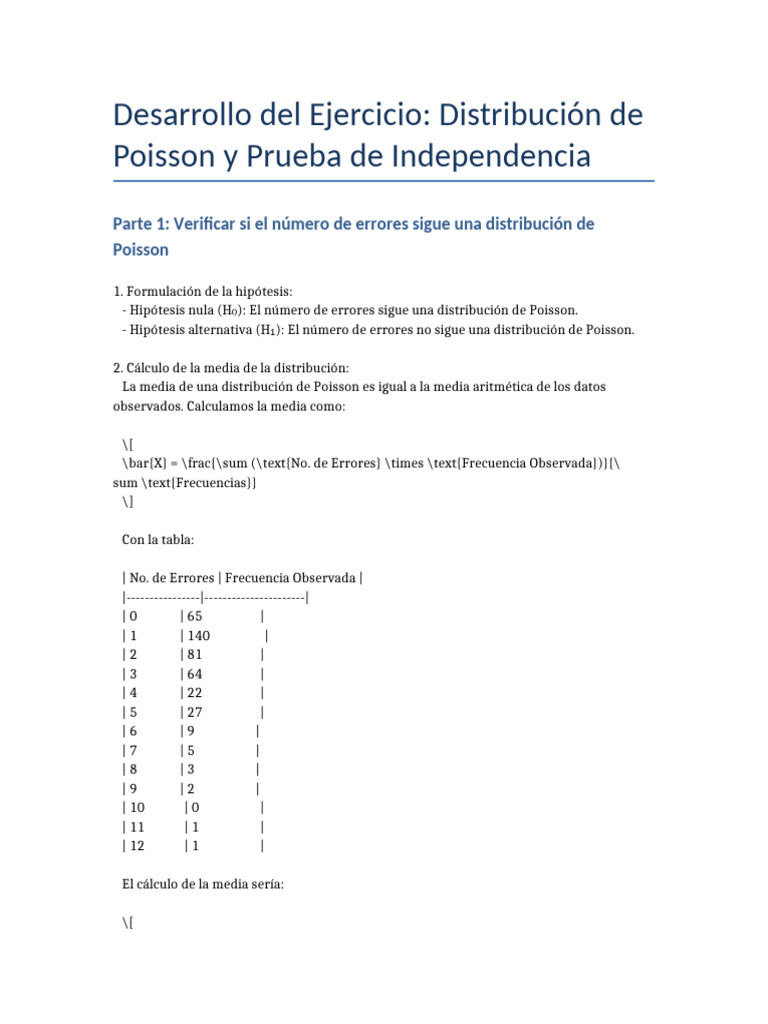 Desarrollo_Ejercicio_Poisson_Independencia | PDF | Prueba de ji cuadrado | Estadísticas