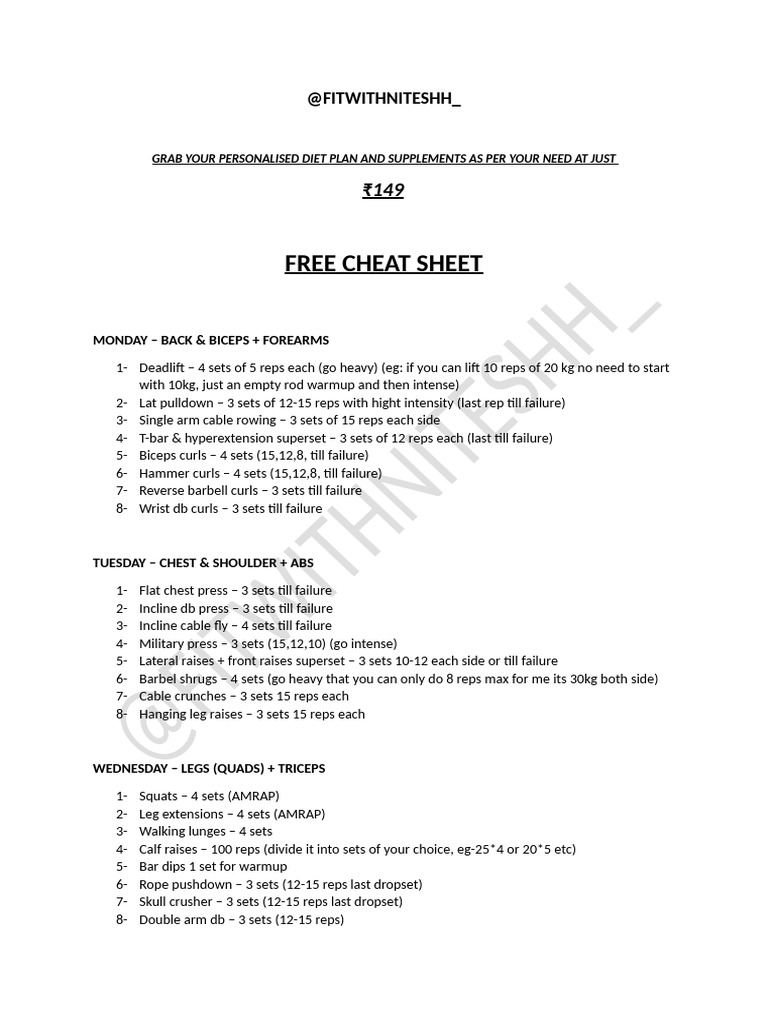 CHEAT SHEET | PDF | Arm | Strength Training