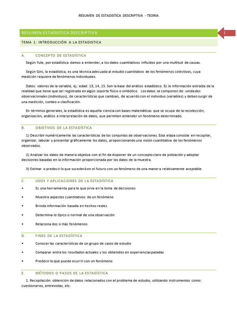 Resumen Estadistica Descriptiva - Teoria | PDF | Muestreo (Estadísticas ...