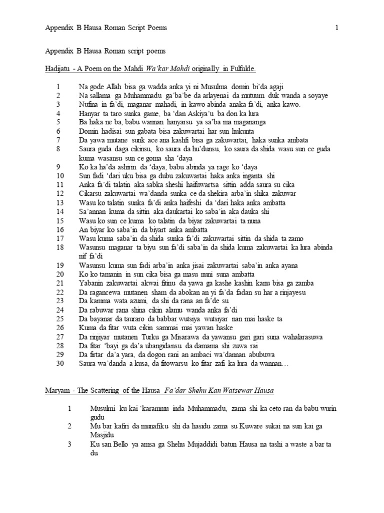 Poems in Hausa Roman Script | PDF