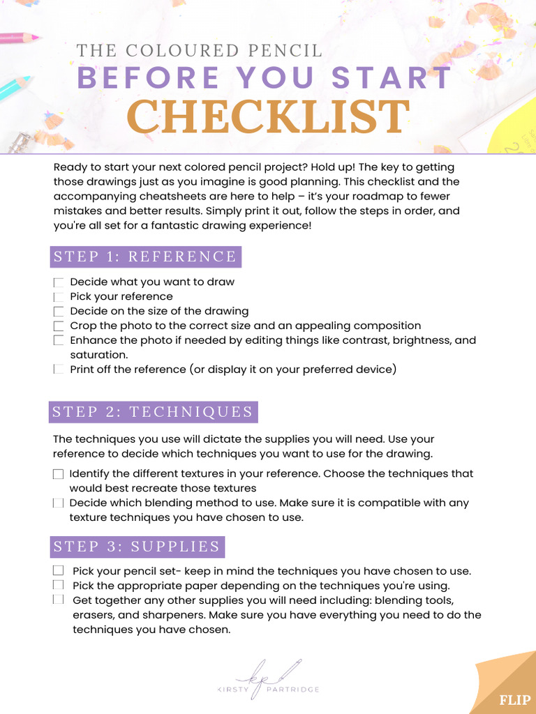 Before You Start Checklist | PDF | Drawing | Pencil