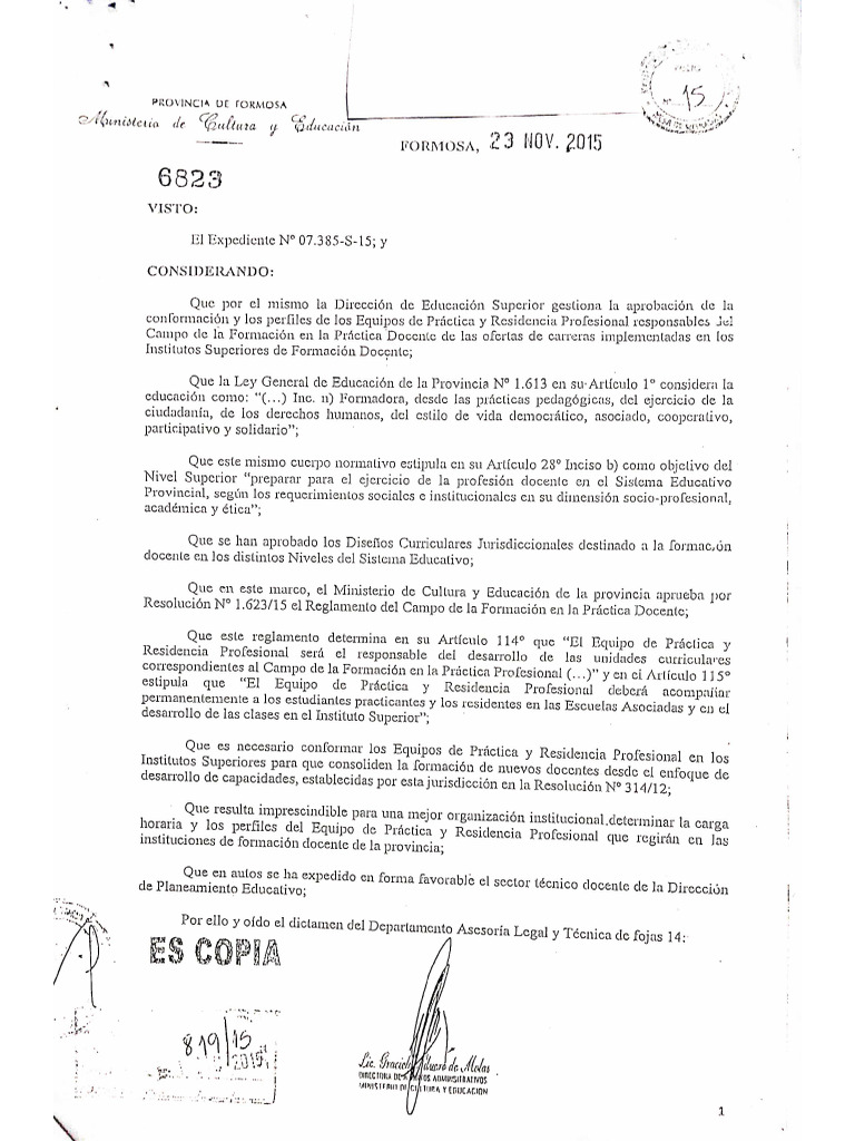 Resol. 6823-15 - Equipo Práctica y Residencia | PDF