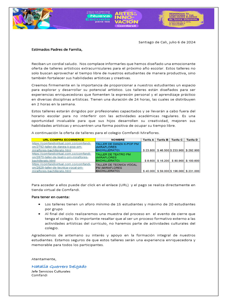 Circular Colegio Comfandi Miraflores Bto 2024 - 2025 - 3 | PDF