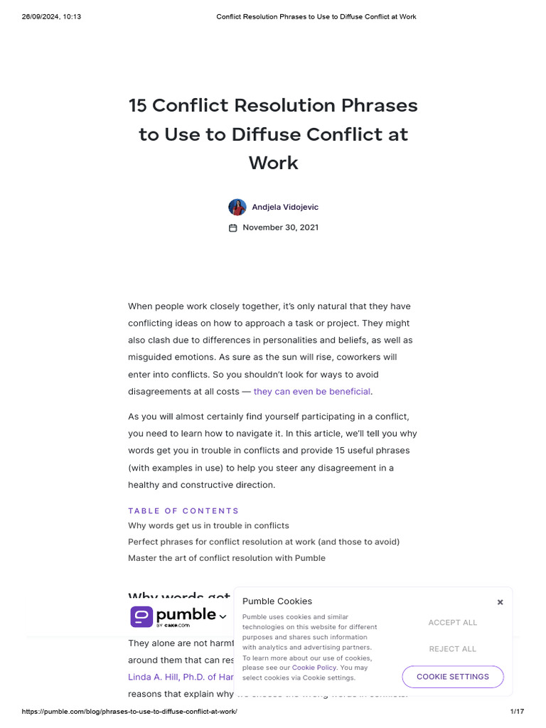 Conflict Resolution Phrases To Use To Diffuse Conflict at Work | PDF ...
