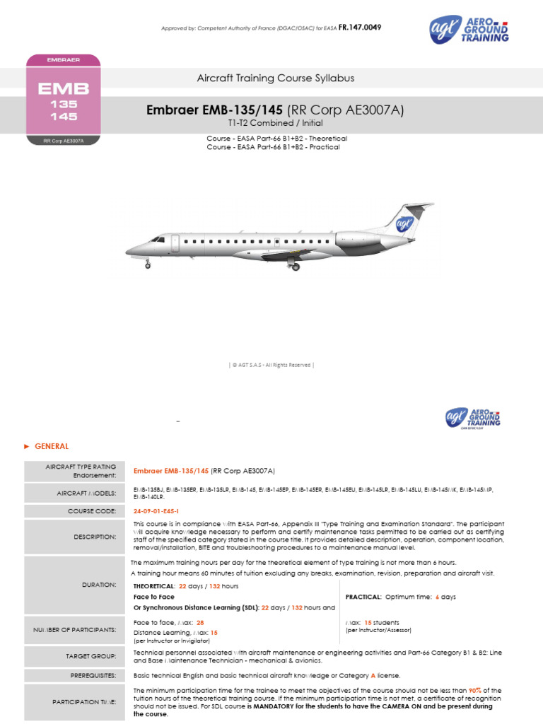 Embraer EMB-135/145: (RR Corp AE3007A) | PDF | Tablet Computer | Aviation