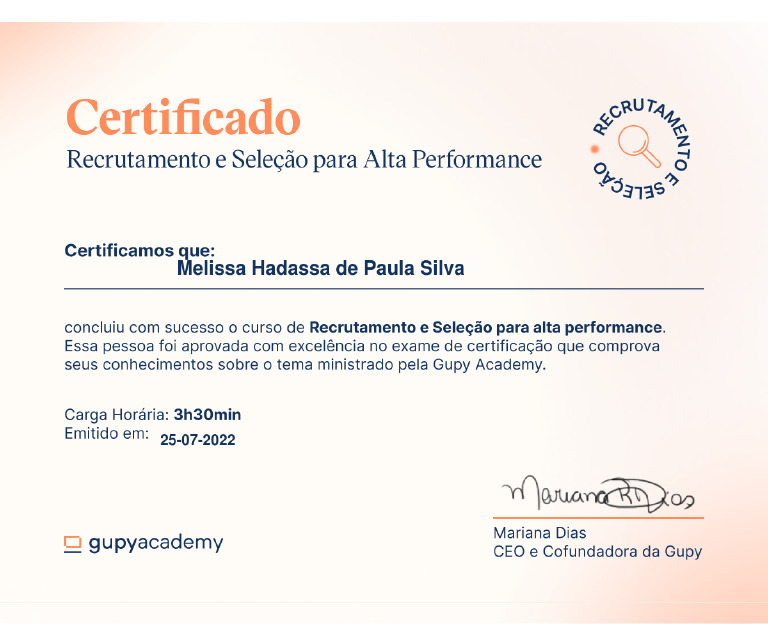 Certificado de Conclusao Do Curso Intensivo de Recrutamento e Selecao para Alta Performance | PDF