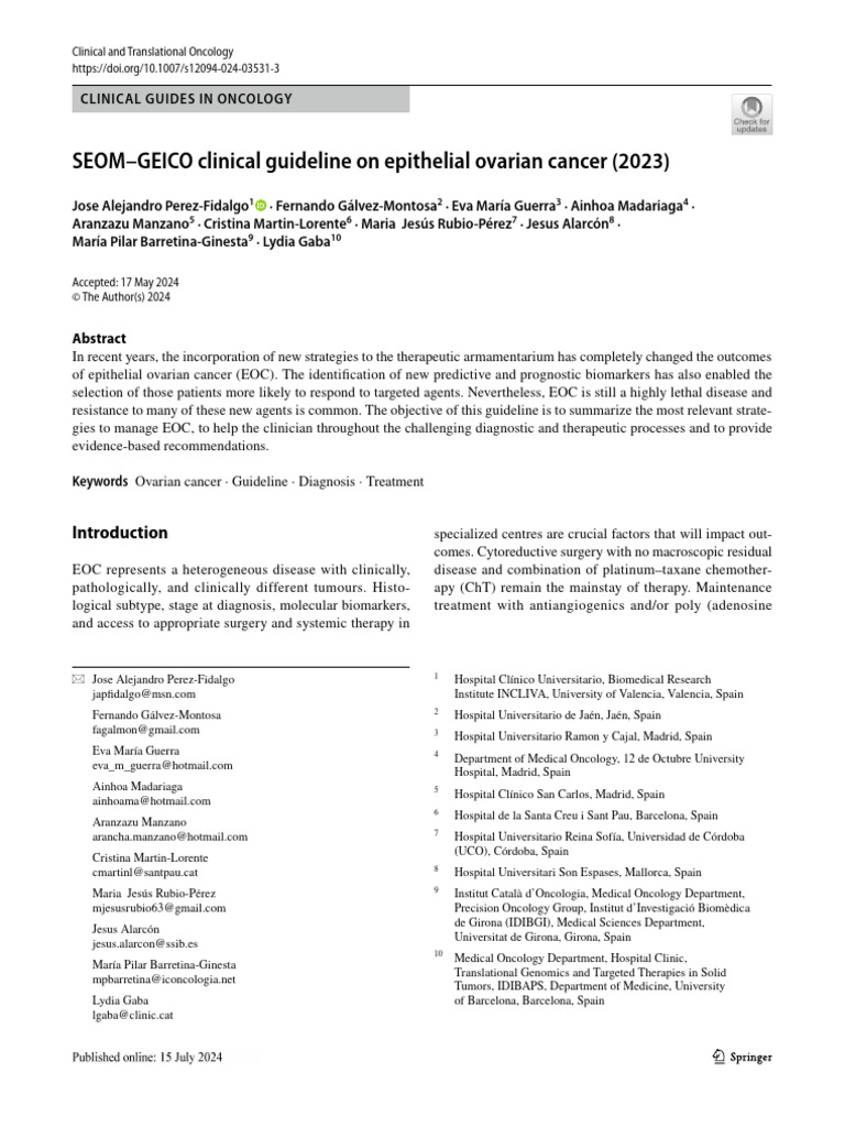 SEOM-GEICO Guía Clínica Ovario 2023 | PDF | Ovarian Cancer | Peritoneum