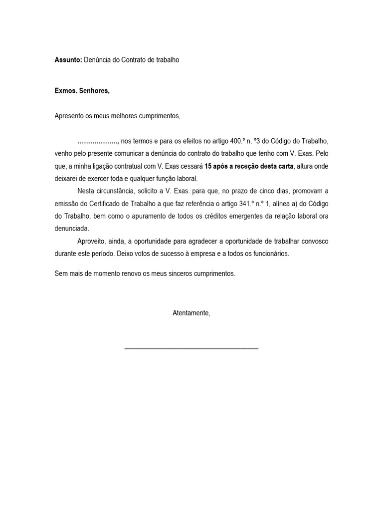 Denúncia de Contrato de Trabalho | PDF