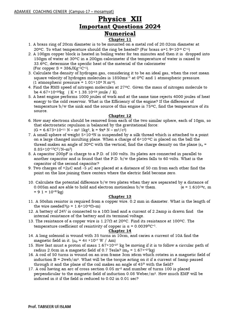 Physics XII Imp 2024 | PDF | Electronvolt | Atoms