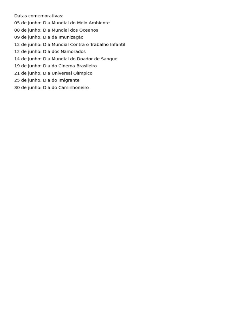 Datas Comemorativas Pdf